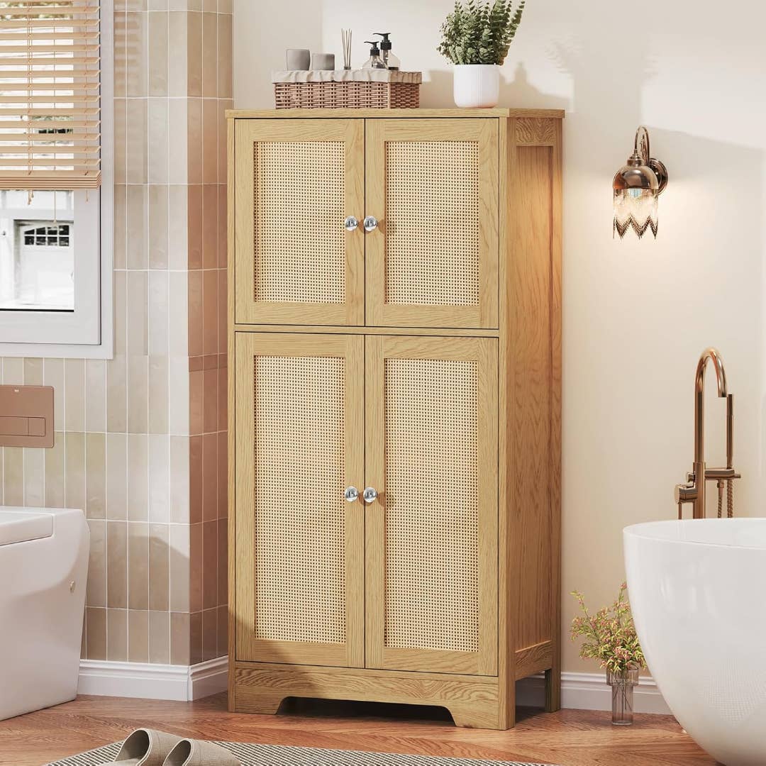 Amazon's 4-door rattan storage cabinet is available for $85 - TheStreet