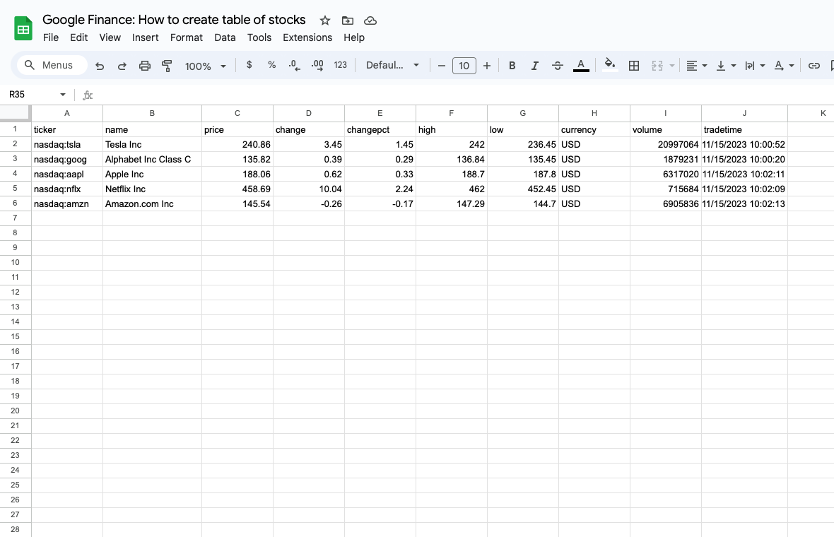 How to create a stock tracker with live data using Google Finance ...